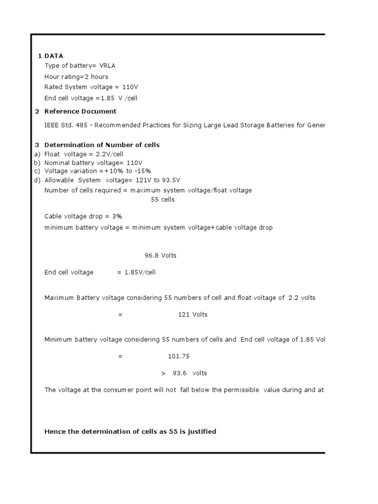Battery Sizing Calculation Libera LEEAP Project-RIA Corridor-Reg | PDF ...