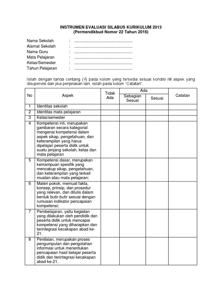 Instrumen Evaluasi Silabus | PDF