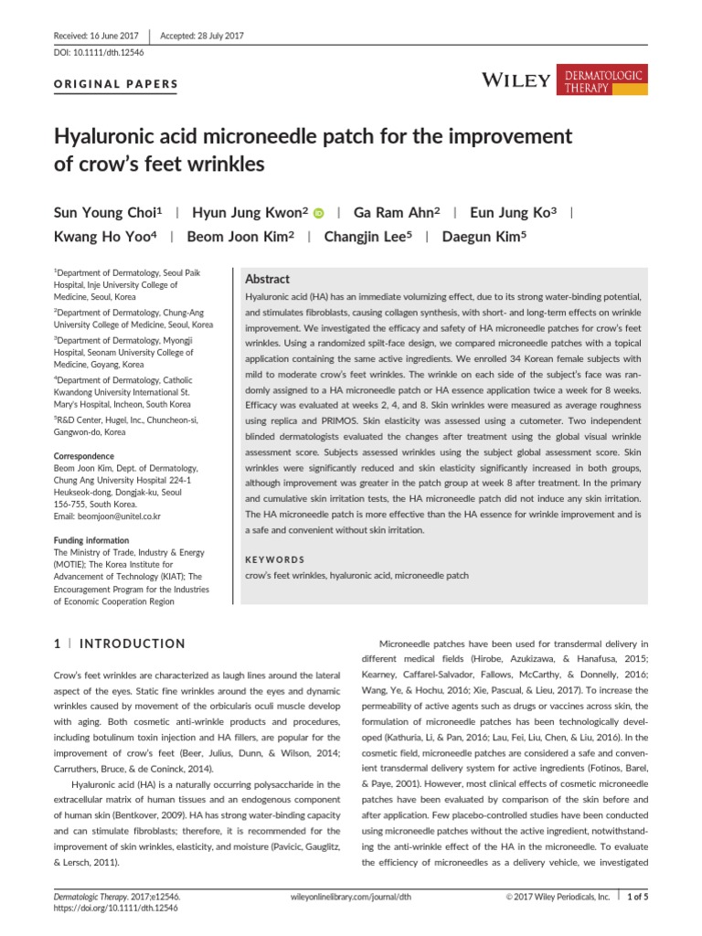 HA Microneedle Patch for Crow's Feet Wrinkles | PDF | Wrinkle | Statistics