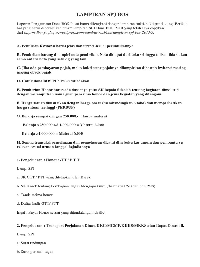 Lampiran SPJ Bos | PDF