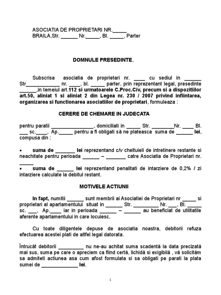 cerere-de-chemare-in-judecata-asociatii-de-proprietari-recuperare ...