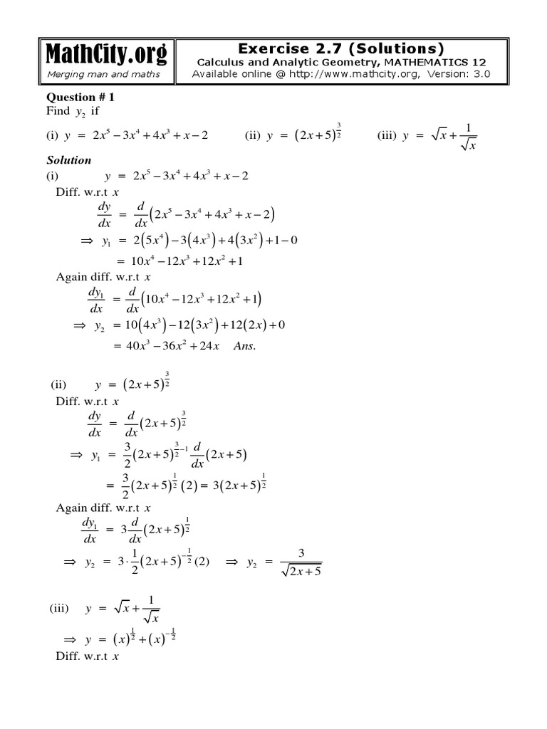 Notes Important Questions Answers 12th Math Chapter 2 Exercise 2 7 Pdf