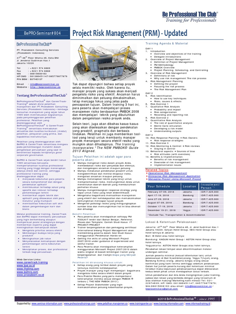 Project Risk Management (PRM) Updated: Bepro-Seminar#804 | PDF