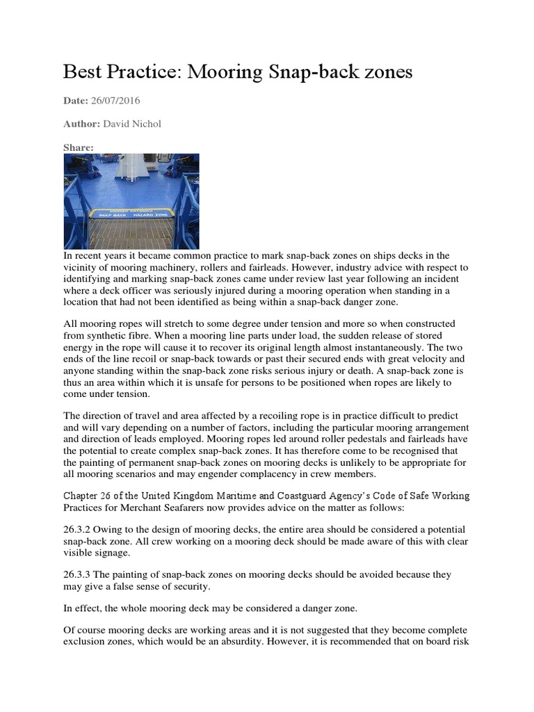 Mooring Snap-back Zone Safety Guide | PDF | Rope | Ships
