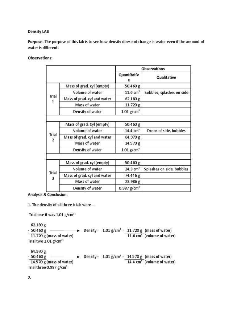 Density LAB | PDF | Density | Metrology