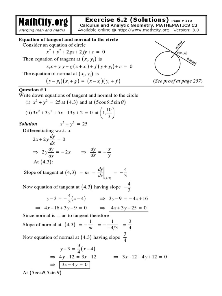 Class 12 Maths Exercise 6.2 Solutions | PDF | Slope | Tangent