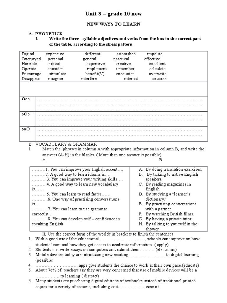 Unit 8 Exercise | PDF | Educational Technology | Classroom