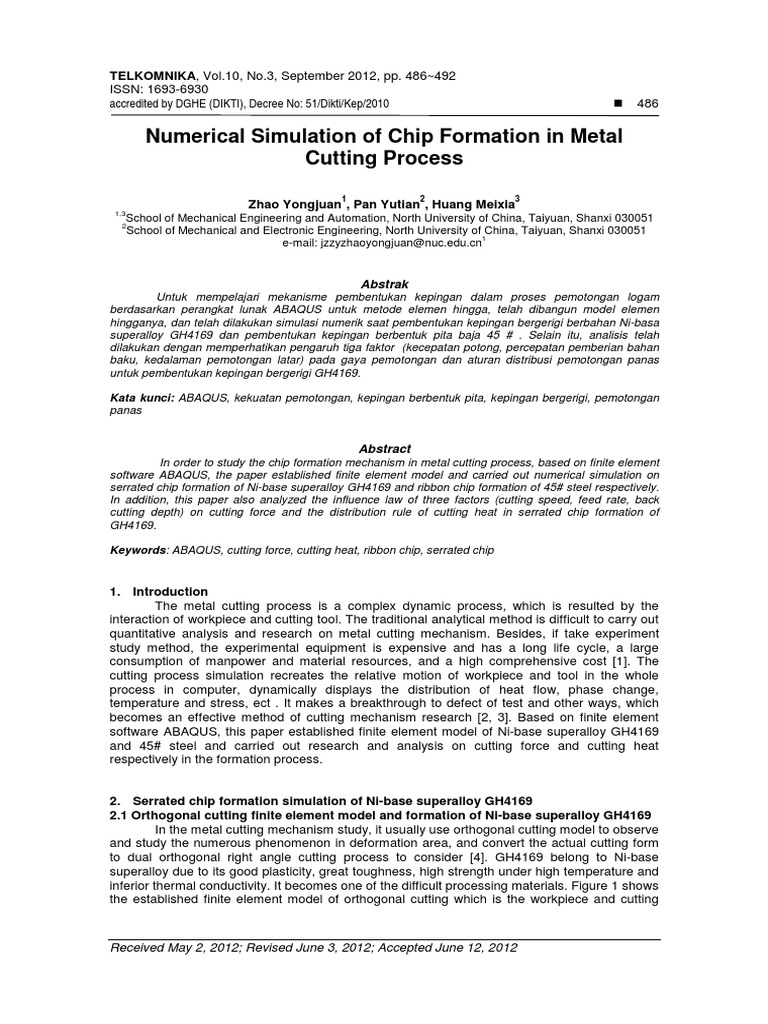 Numerical Simulation Of Chip Formation In Metal Abaqus Pdf Finite Element Method