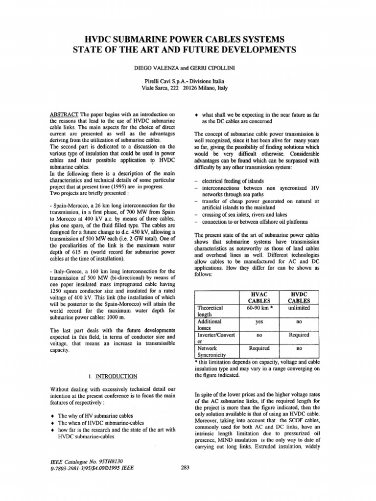 HVDC Submarine Power Cable Systems | PDF | High Voltage Direct Current ...