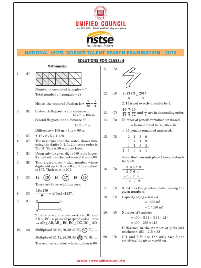 Class 4 - Nstse 2013 Solutions 4 - Nat - Sol | PDF | Plants | Fungus