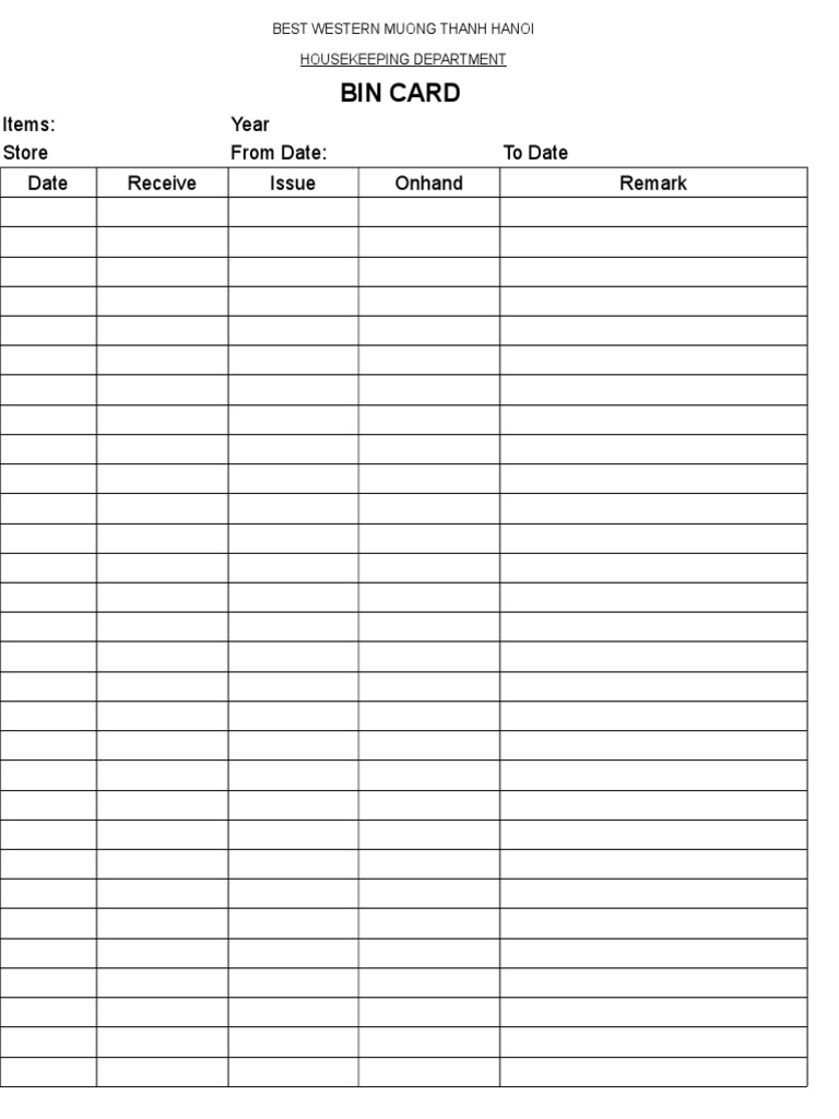 Hotel Housekeeping Bin Card Format | PDF | Law