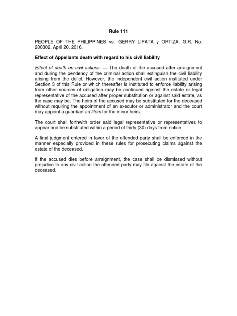 Rule 111: Effect of Death On Civil Actions | PDF | Politics | Social ...