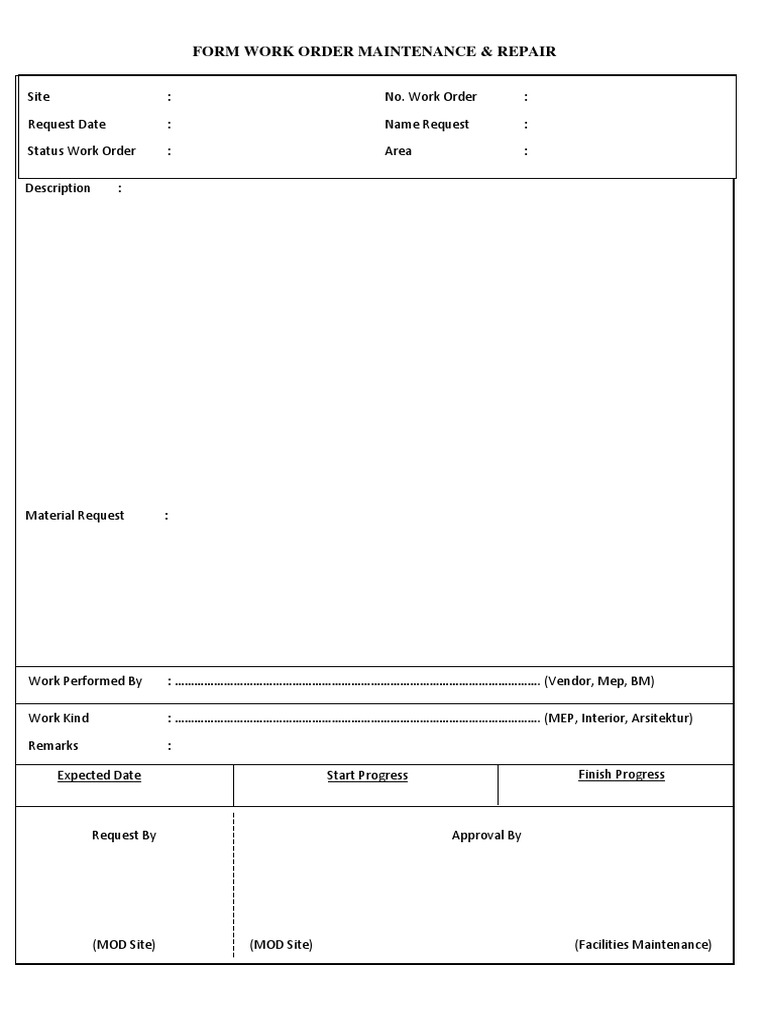 Maintenance Work Order Form Template | PDF