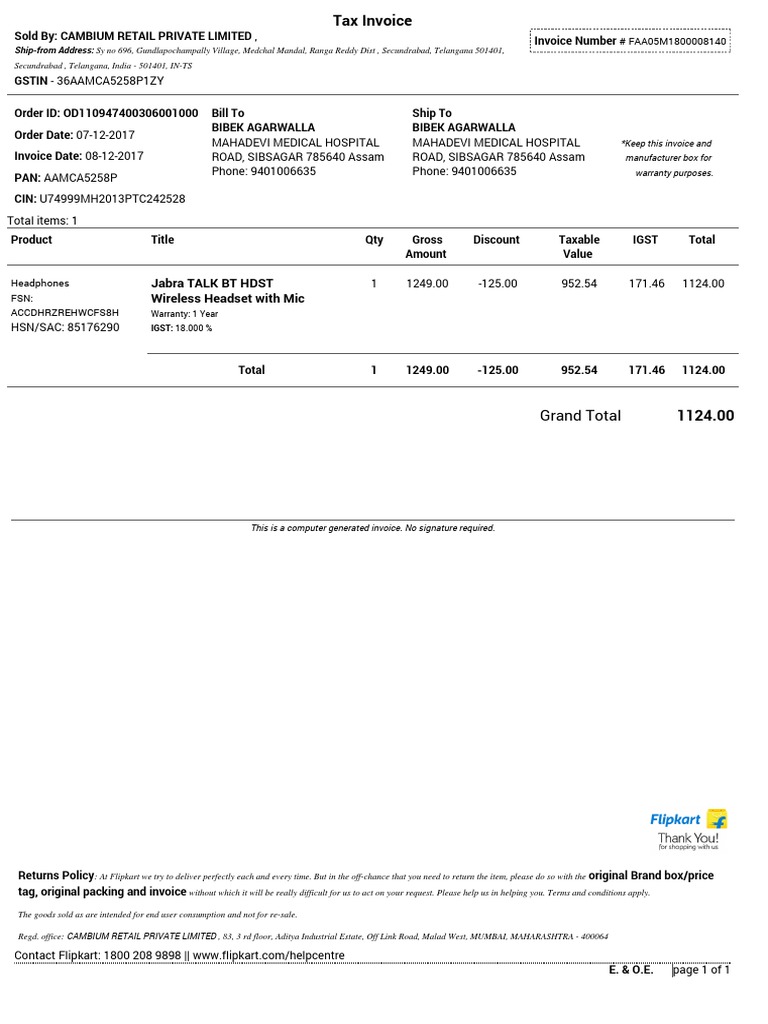 Invoice OD110947400306001000 | PDF | Invoice | Economies