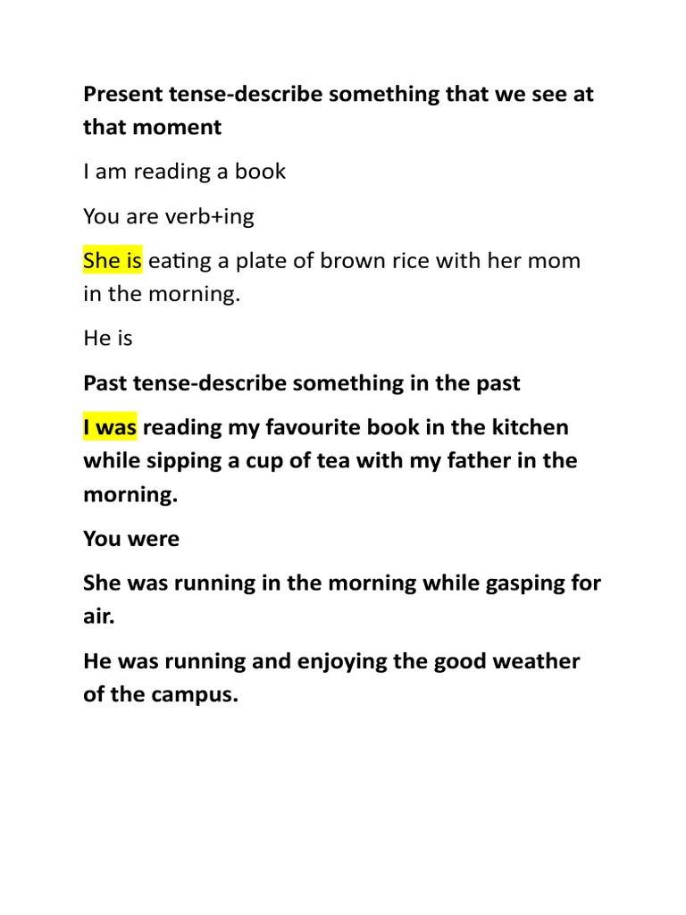 Present & past tense examples of daily activities | PDF