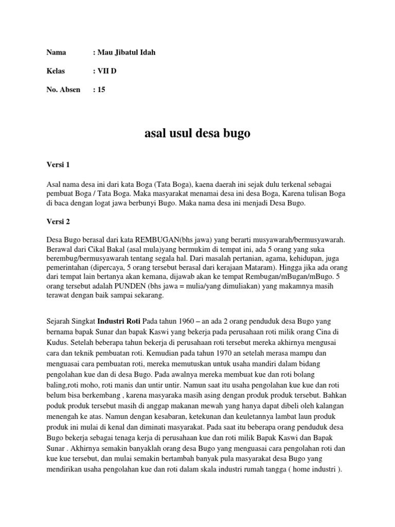 Asal Usul Desa Bugo | PDF
