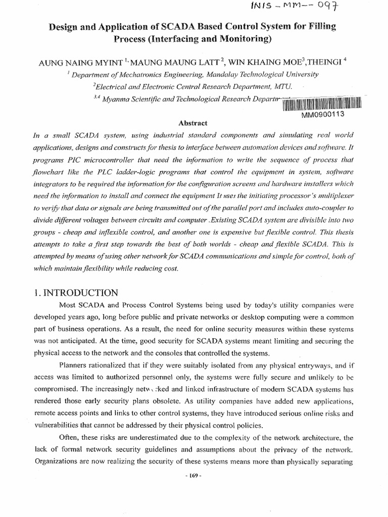 Design and Application of SCADA Based Control System For Filling Process (Interfacing and ...