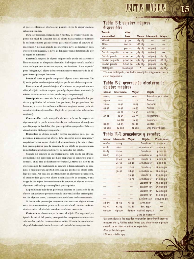 Pathfinder Objetos Magicos - Tabla | PDF | Munición | Proteger