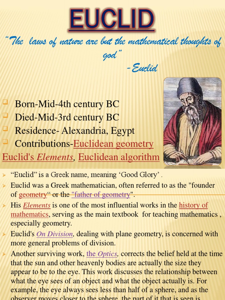 "The Laws of Nature Are But The Mathematical Thoughts of God" - Euclid ...