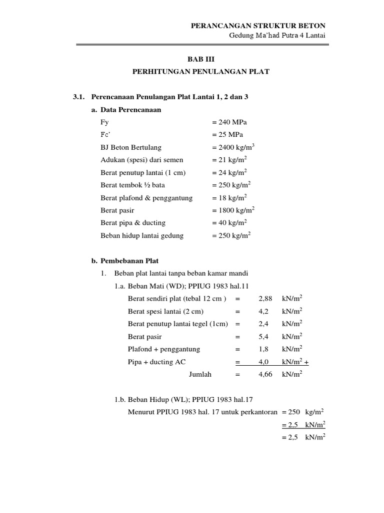 BAB III - Perhitungan Plat Atap Dan Lantai (12-39) OK | PDF