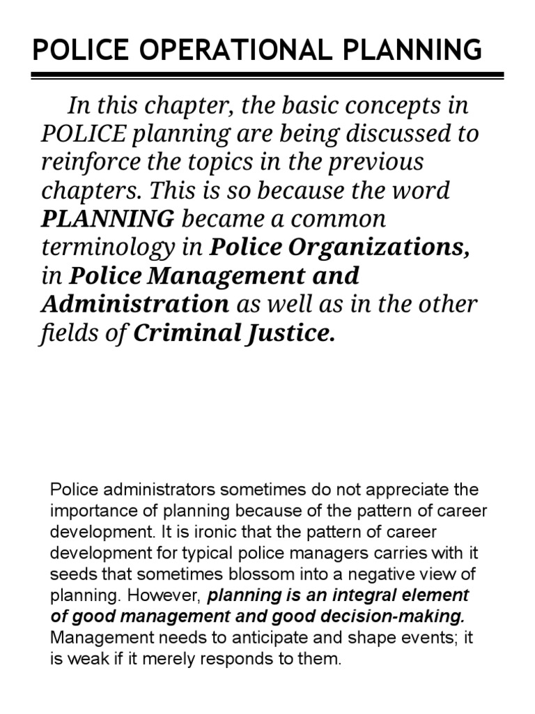 Police Operational Planning PDF PDF Police Strategic Planning