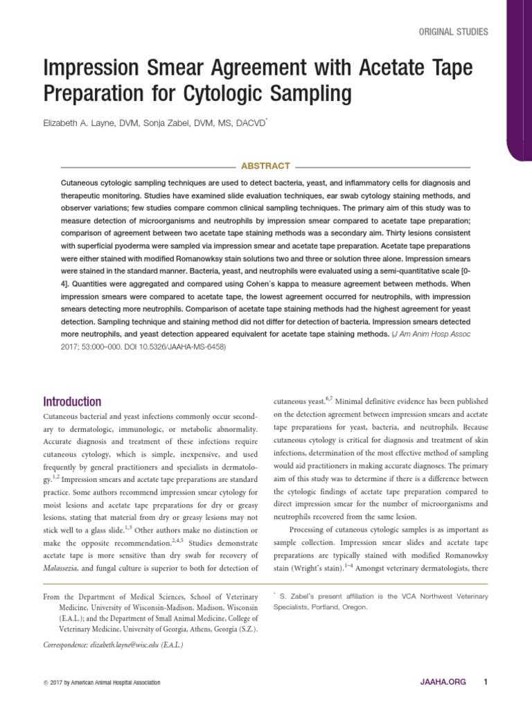 Impression Smear Agreement With Acetate Tape Preparation For Cytologic ...