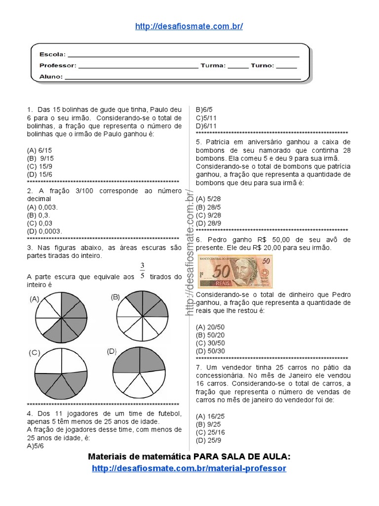 Simulado - Atividade 36 de Matemática para 6º Ano | PDF | Ensino de Matemática