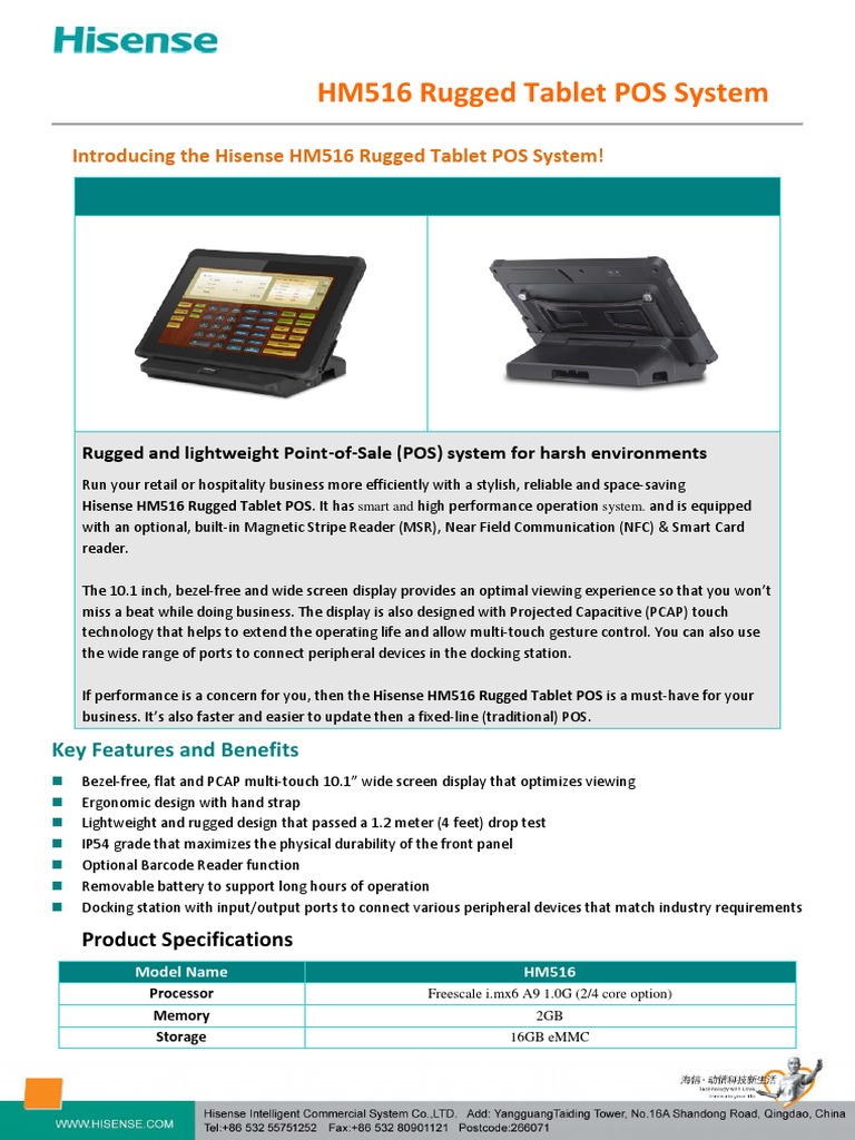 Introducing The Hisense HM516 Rugged Tablet POS System! | PDF | Point ...