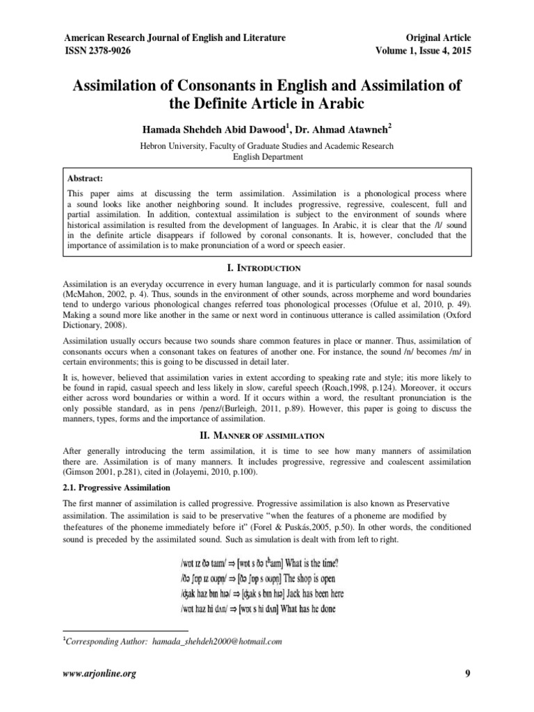 Assimilation of Consonants in English and Assimilation of The Definite ...