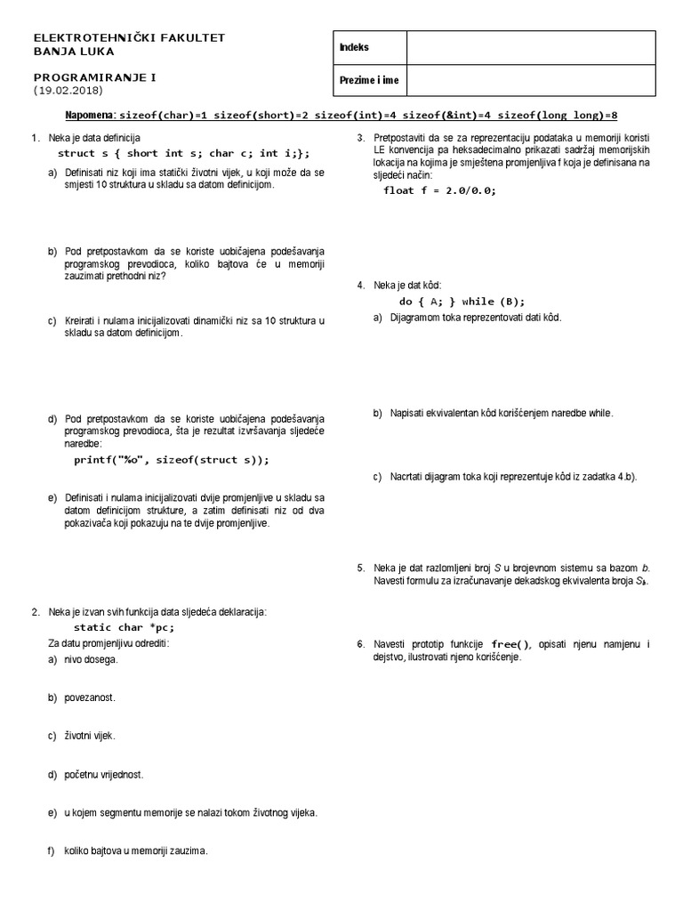 Zadaci Programski Jezik C | PDF