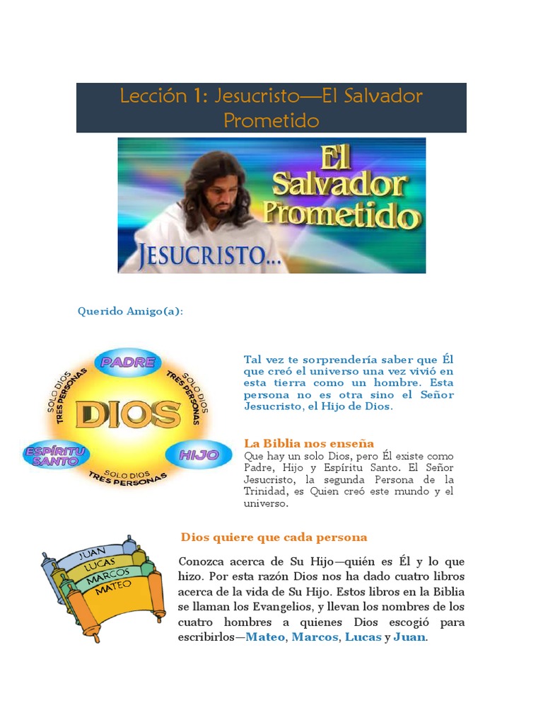 Leccion 1 El Salvador Prometido Jesus | PDF | Cristo (título) | María ...