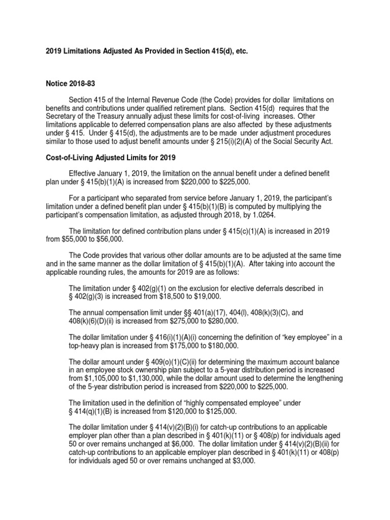 2019 TSP/IRA Contribution Limits | PDF | 401(K) | Personal Finance