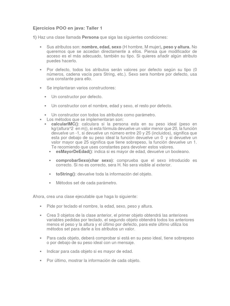 Ejercicios POO en Java | PDF | Constructor (Programación Orientada a Objetos) | Programación
