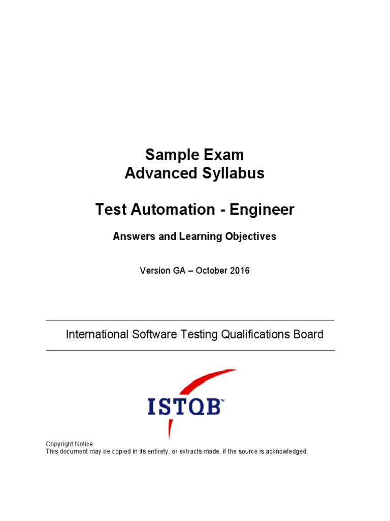 ISTQB CTAL TAE Sample Exam Answers2016 PDF | PDF | Software Testing | C ...