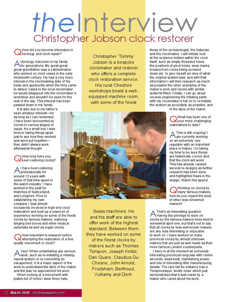 Christopher Jobson Clock Restorer | PDF | Clock | Machines