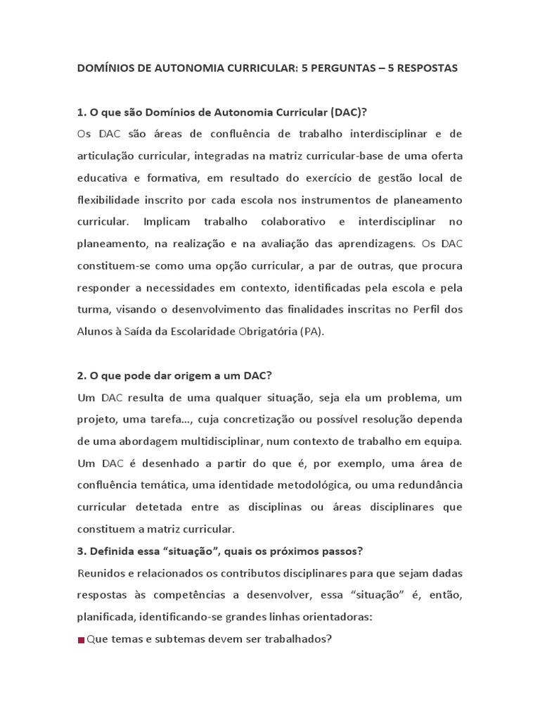Domínios de Autonomia Curricular | PDF | Interdisciplinaridade | Escolas