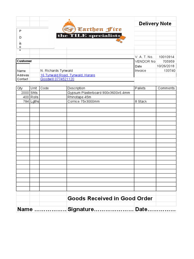 Delivery Note Summary | PDF