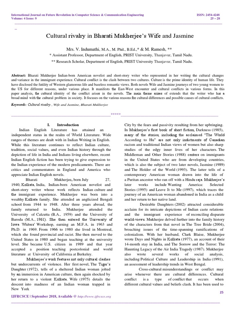 Cultural Rivalry in Bharati Mukherjee's Wife and Jasmine | PDF ... Cultural Rivalry in Bharati Mukherjee's Wife and Jasmine | PDF ...