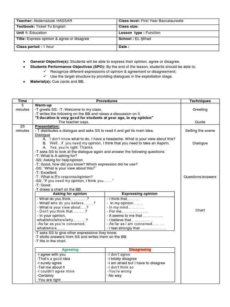 Unit 1 Function Lesson Plan First Year Bac | PDF | Lesson Plan | Cognition