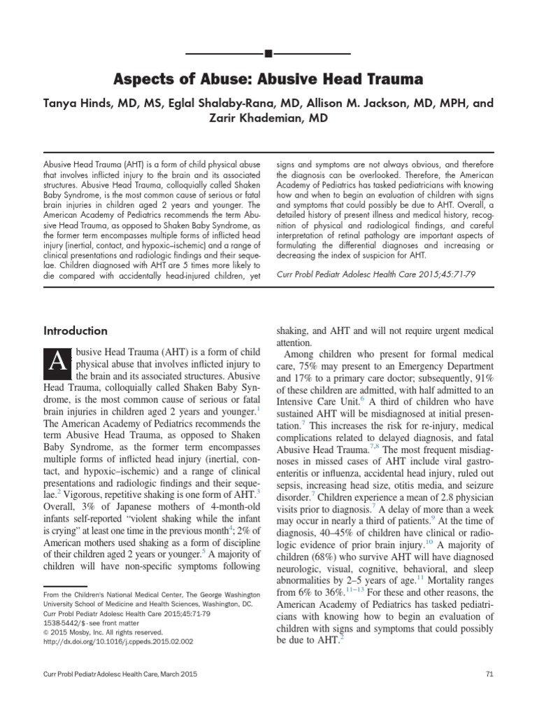 Aspects of Abuse: Abusive Head Trauma | PDF | Traumatic Brain Injury ...