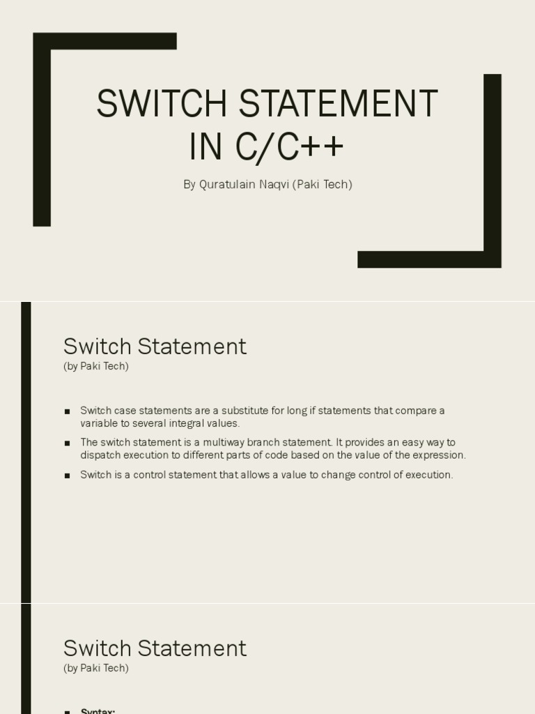 Switch Statement in C | PDF | Control Flow | Syntax (Logic)