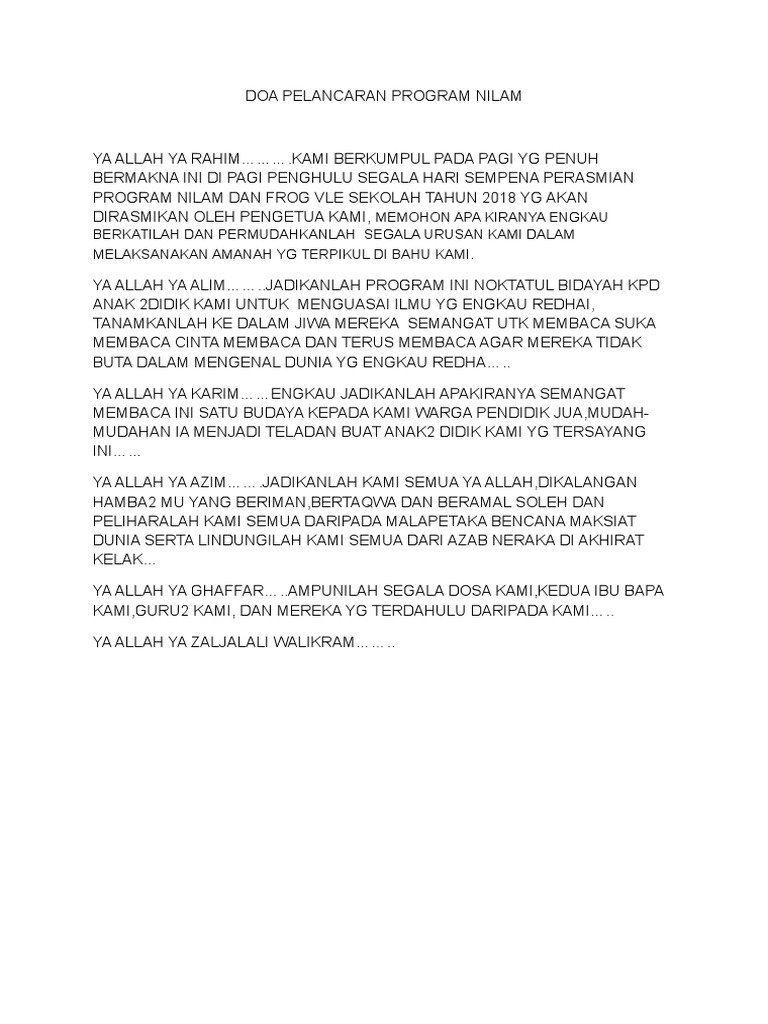 Doa Pelancaran Program Nilam | PDF