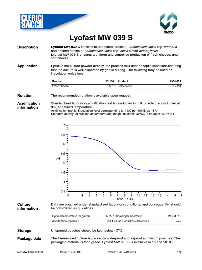 Lyofast MW 039 S | PDF | Milk | Mercury (Element)