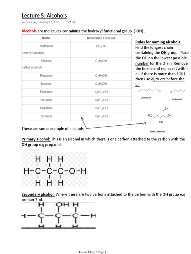 Lecture 5: Alcohols: Rules For Naming Alcohols | PDF