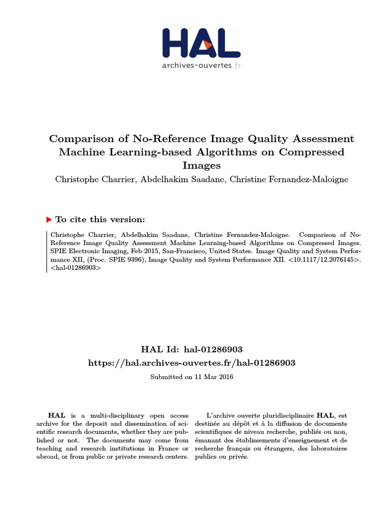 Comparison of No-Reference Image Quality Assessment Machine Learning ...