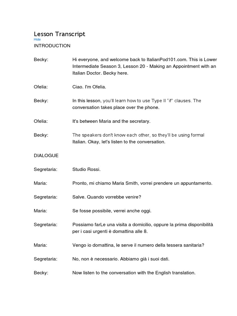 Making An Appointment With An Italian Doctor | PDF | Physician ...