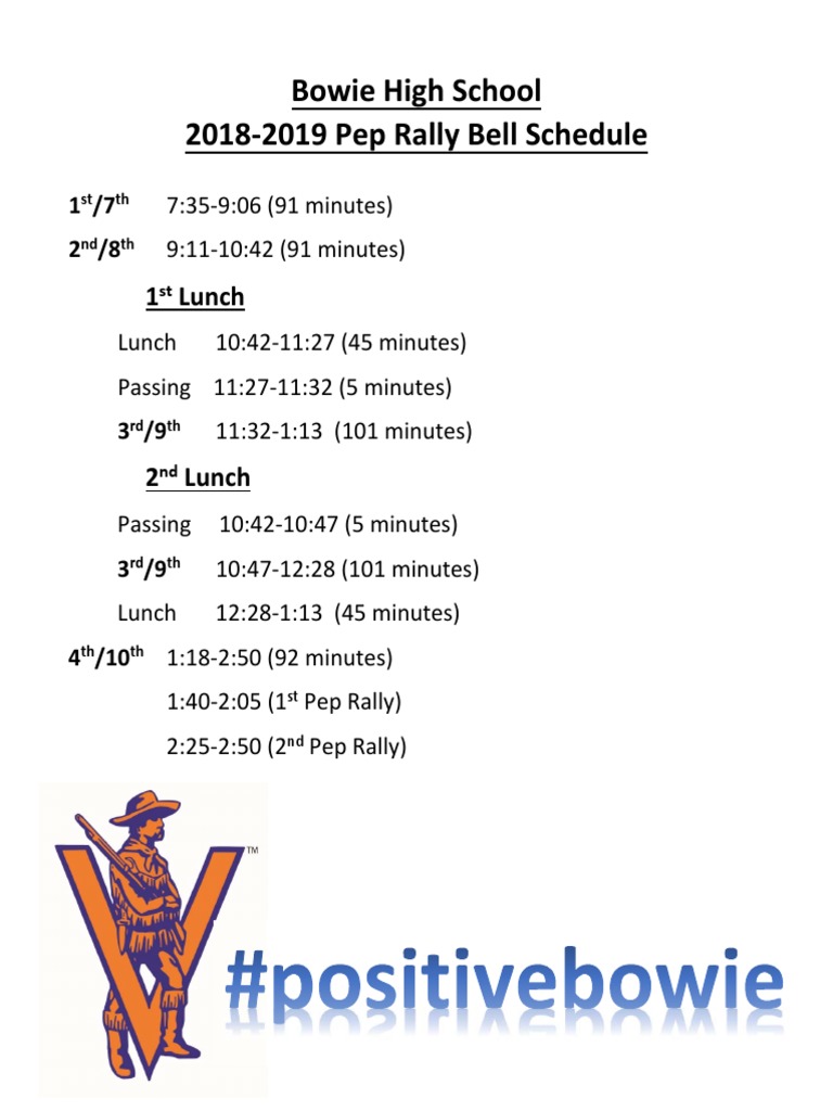 Bowie High School 201 8 2019 Pep Rally Bell Schedule: 1 Lunch | PDF ...