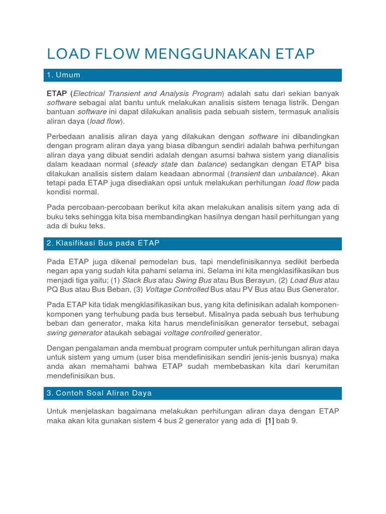 Analisis Aliran Daya Sistem 4 Bus 2 Generator Menggunakan Software ETAP | PDF