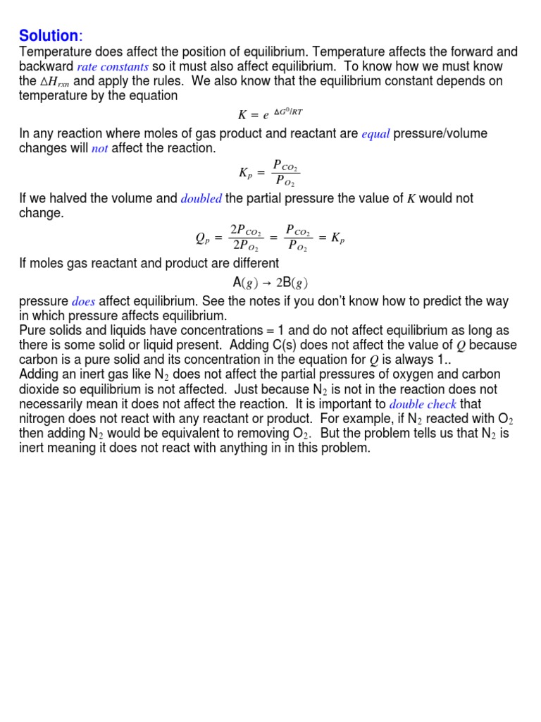 Effects of Temperature and Pressure on Equilibrium | PDF