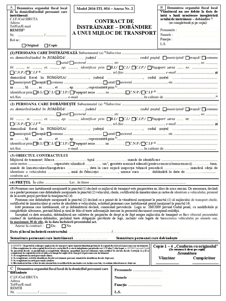 Itl 054 Contract de Instrainare-Dobandire | PDF